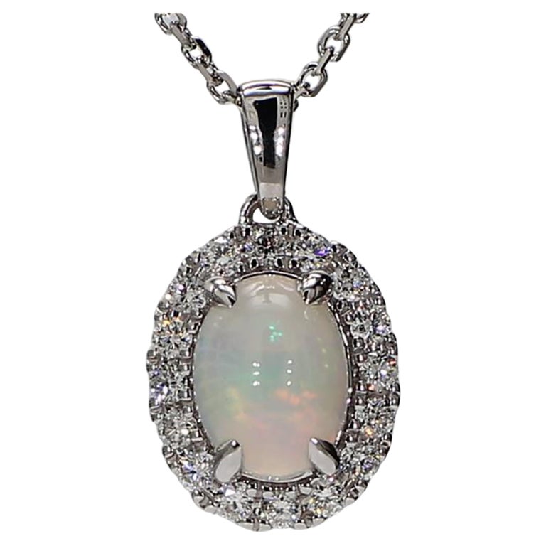 Natural Oval Opal and White Diamond 1.08 Carat TW White Gold Drop ...