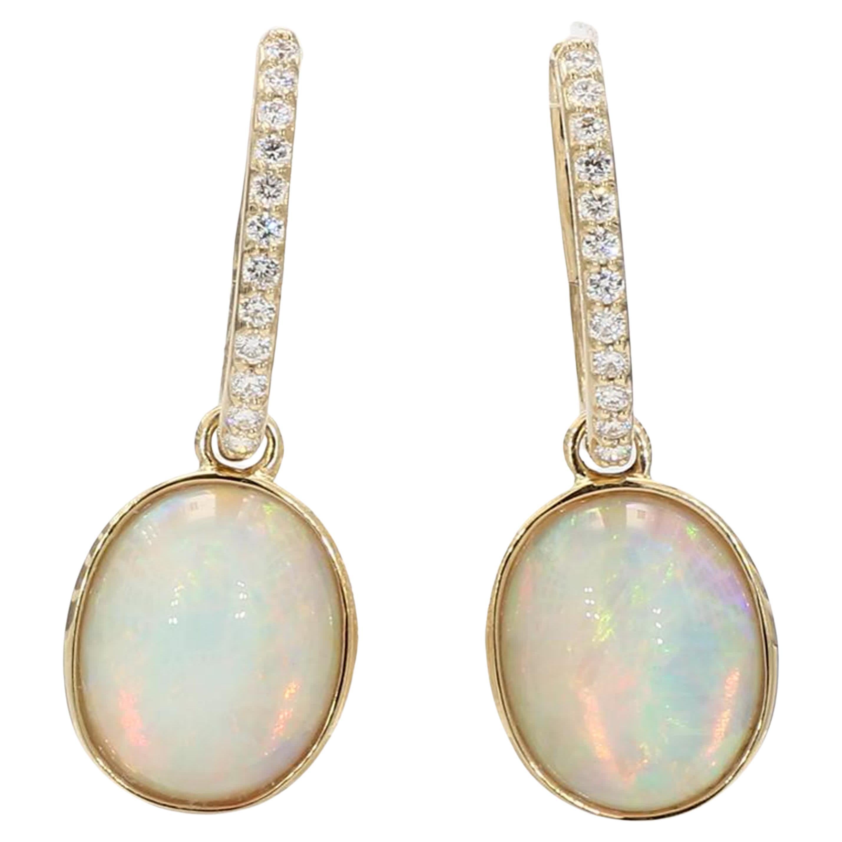 Natural Oval Opal and White Diamond 4.30 Carat TW Yellow Gold Drop ...