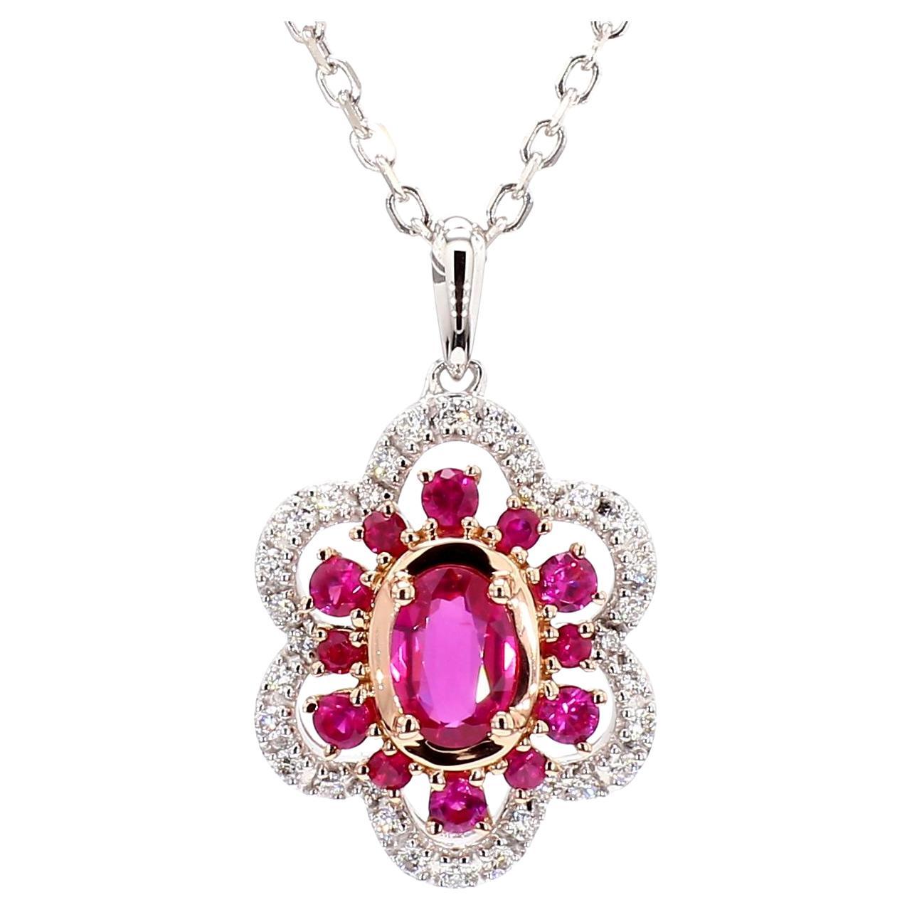 Natural Oval Red Ruby and White Diamond 0.89 Carat TW Gold Drop Pendant ...