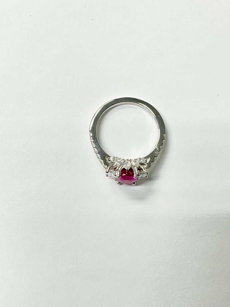 Natural Oval Ruby and Diamond Engagement Ring in 18K White Gold For ...