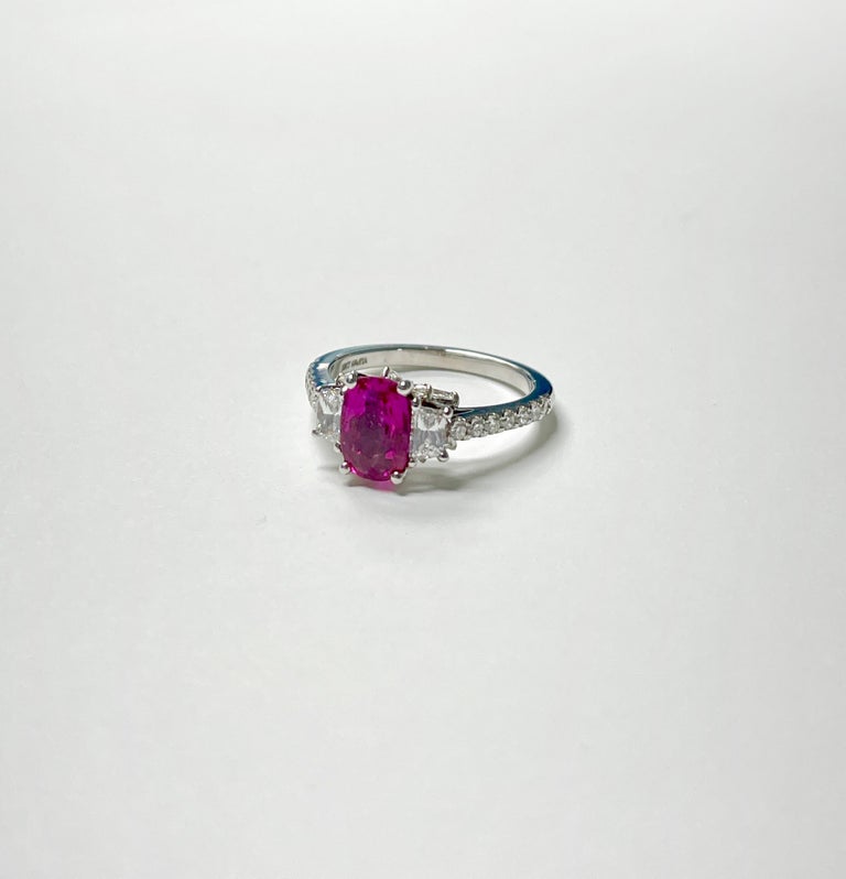 Natural Oval Ruby and Diamond Engagement Ring in 18K White Gold For ...