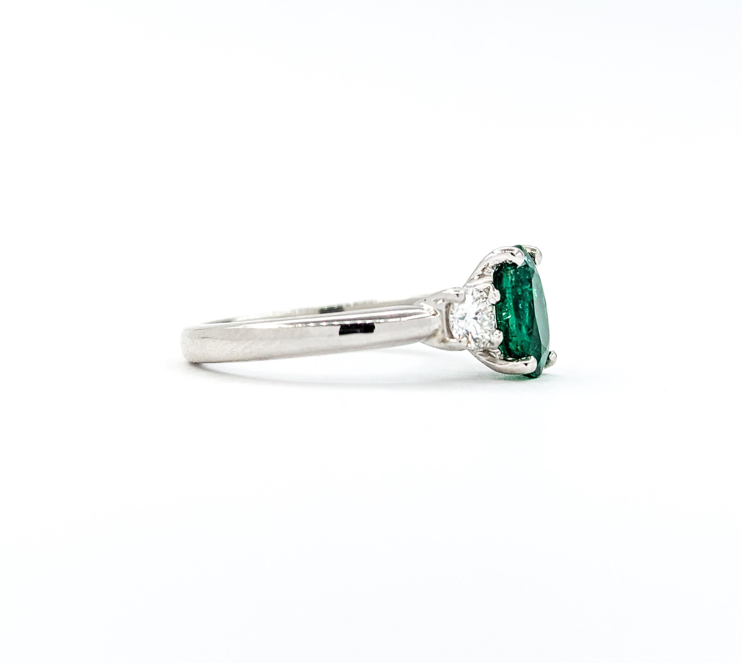 Natural Oval Shape Emerald and Diamond Ring in Platinum For Sale at 1stDibs