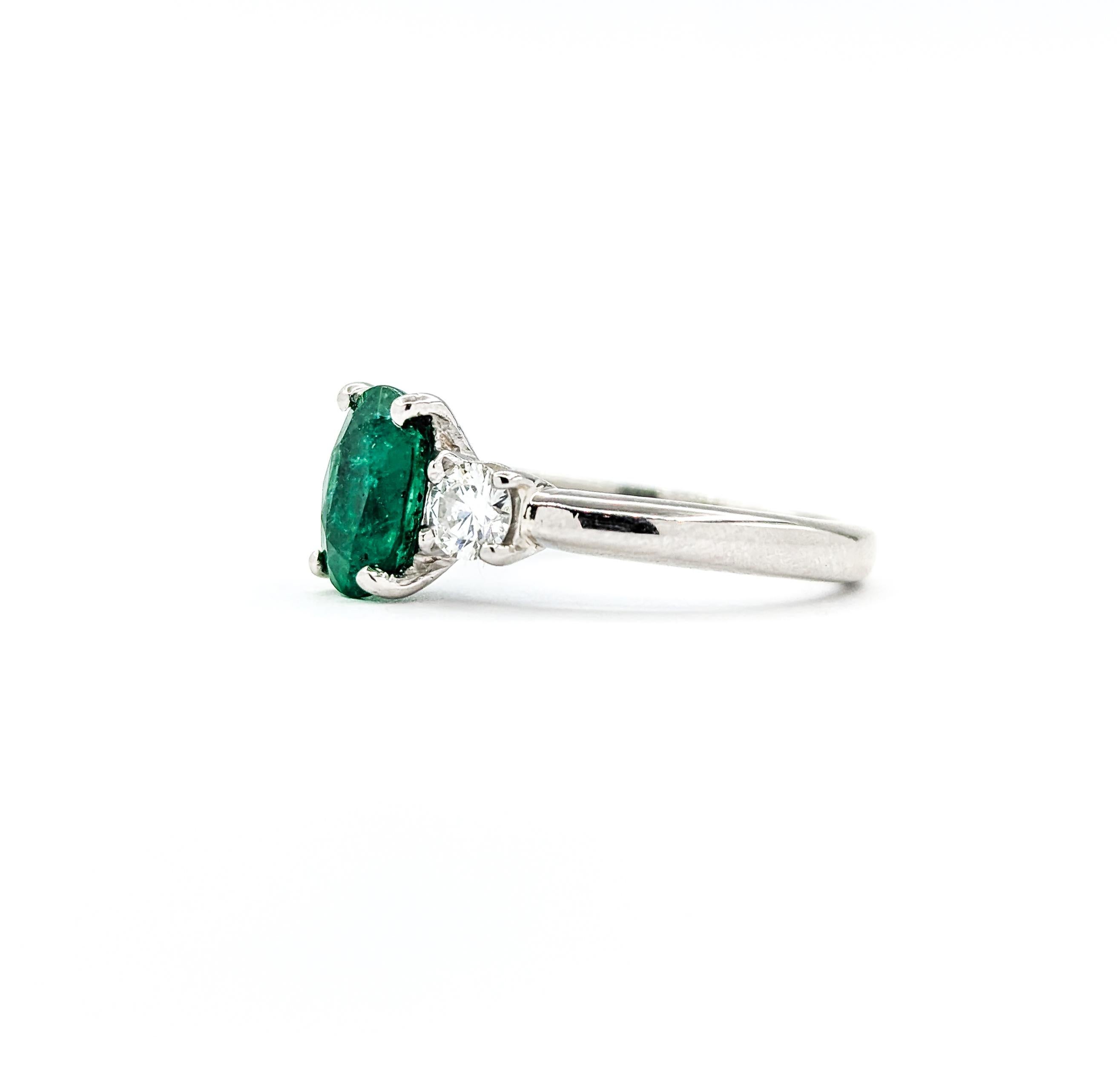 Natural Oval Shape Emerald and Diamond Ring in Platinum For Sale at 1stDibs