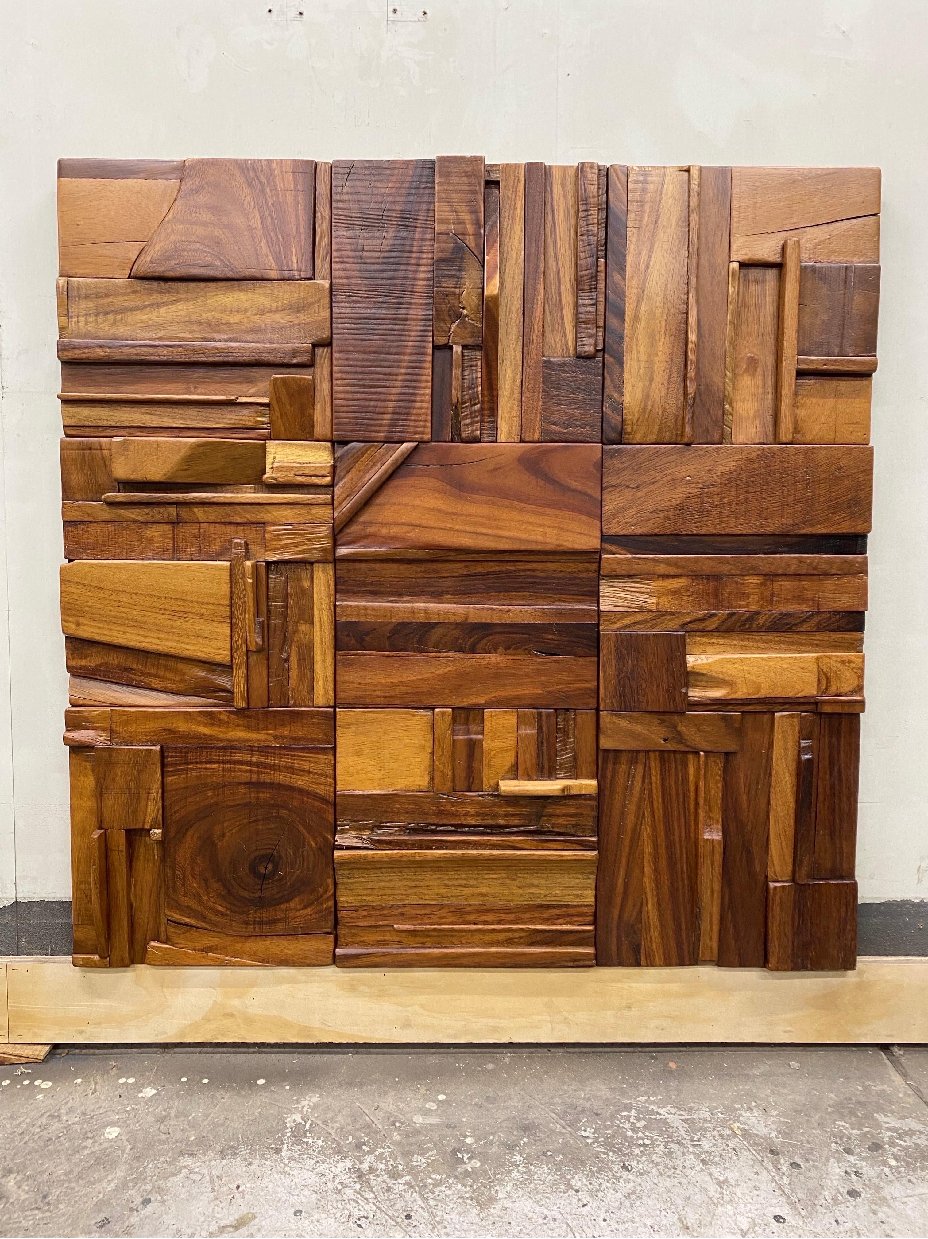 Natural Parota Collage Artwork Panel 36x36” For Sale at 1stDibs