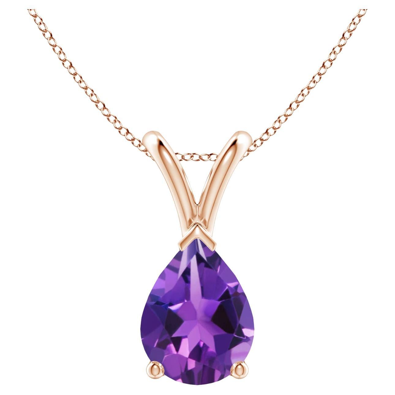 ANGARA Natural Pear-Shaped 1ct Amethyst Solitaire Pendant in 14K Rose ...