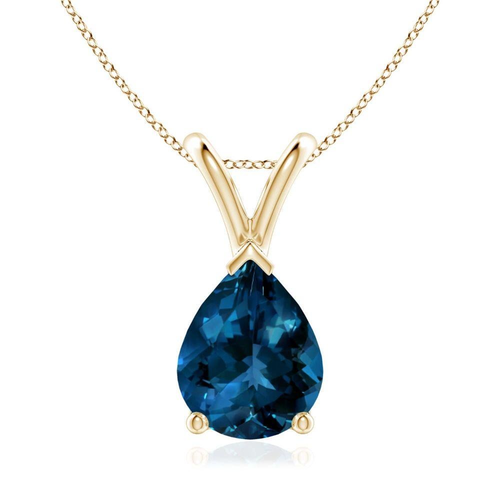 14kt Yellow Gold Pear Shape London Blue Topaz 2mm Diamond 1 1/4 ...