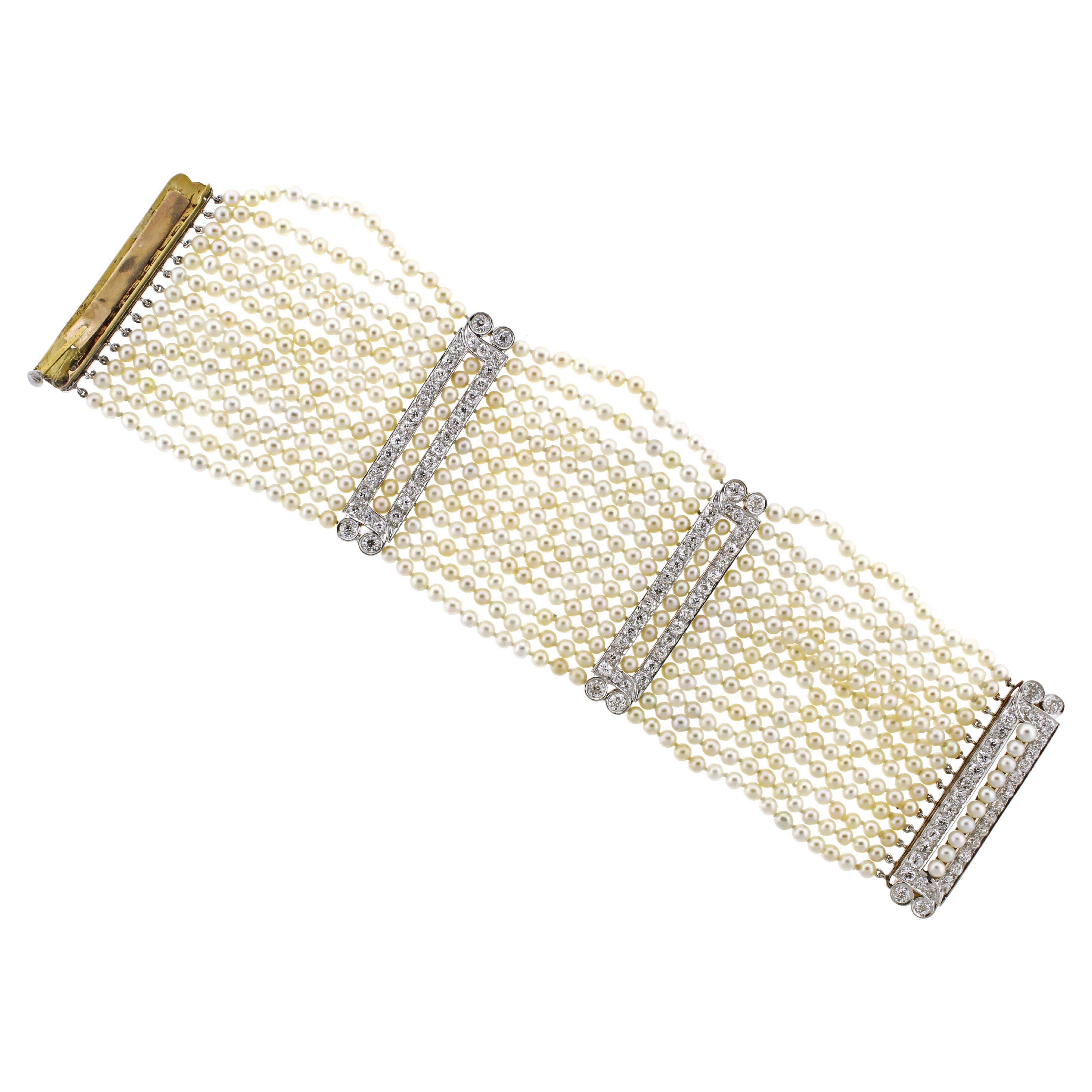 Natural Pearl and Diamond Antique Gilded Age Bracelet For Sale at 1stDibs