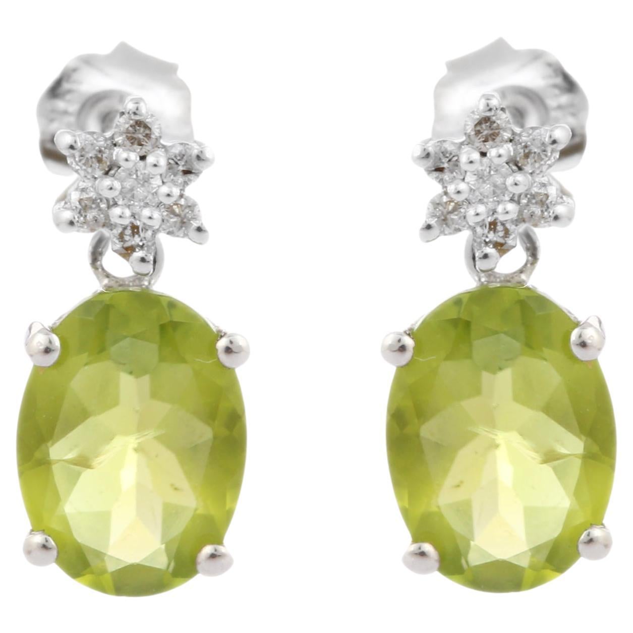 14k Solid Gold Drop Earrings with Peridot, Chain Gold Earrings For Sale ...