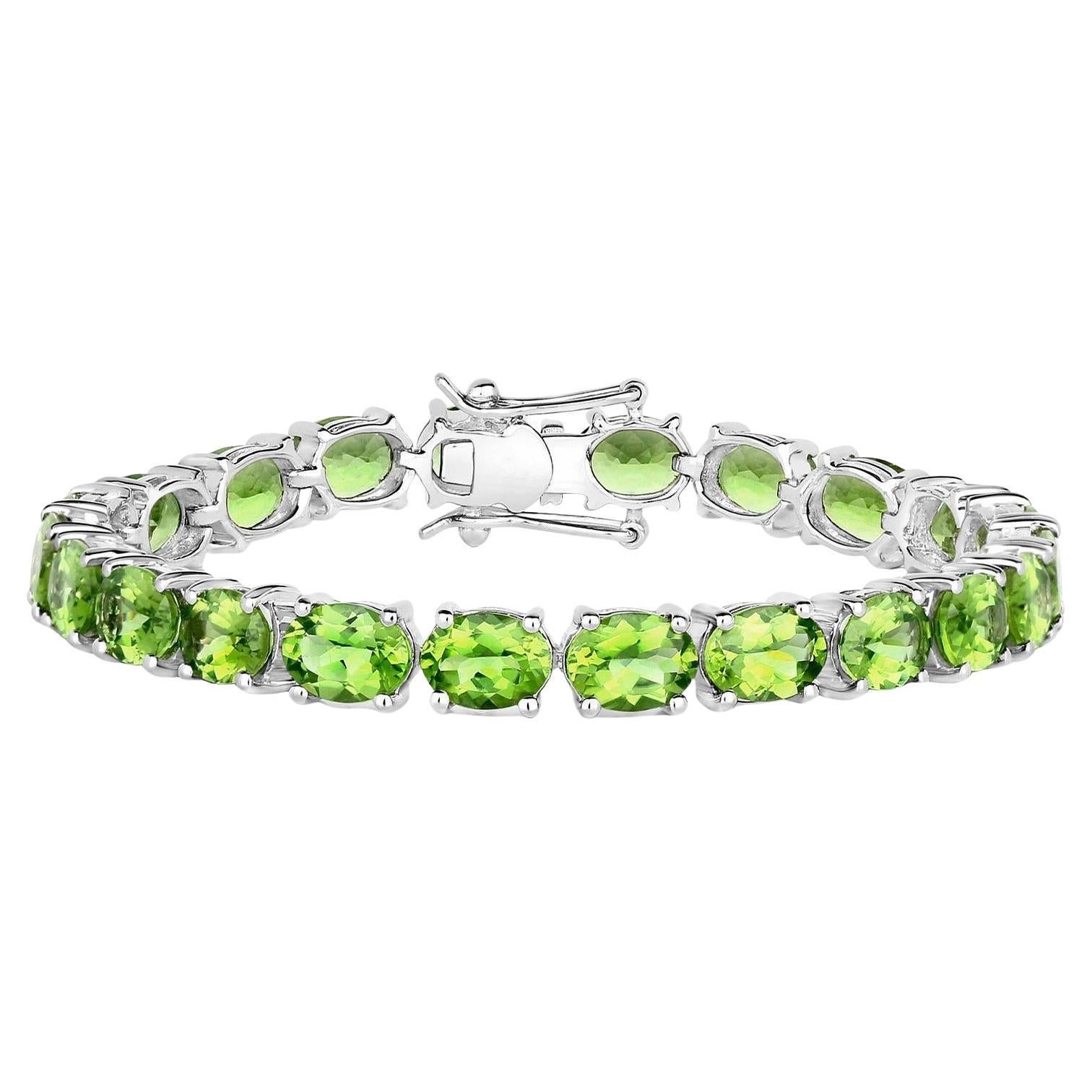 Natural Peridot Tennis Bracelet 24 Carats Sterling Silver For Sale at ...