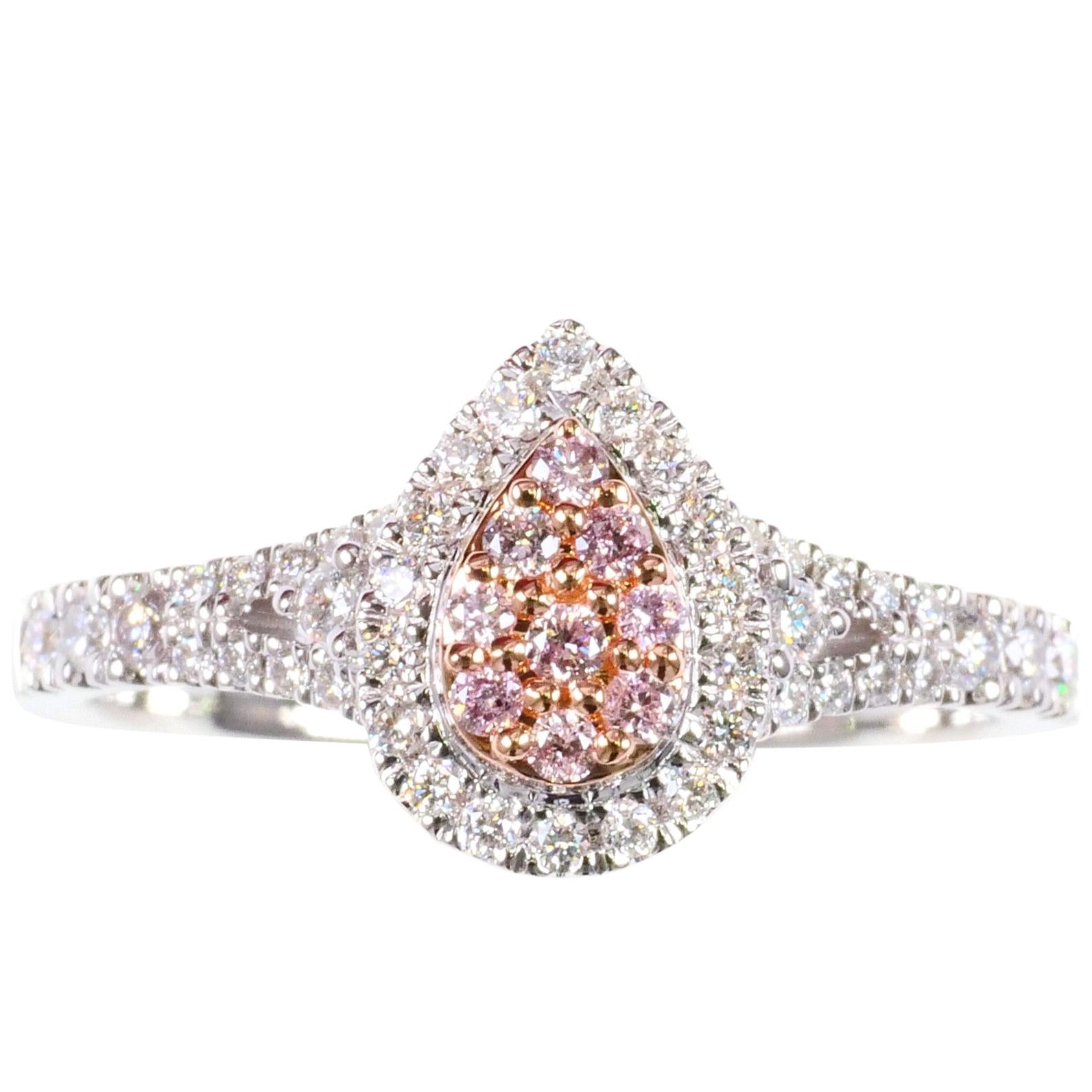 White and Pink Diamond Cluster Cocktail Ring at 1stDibs | pink diamond ...