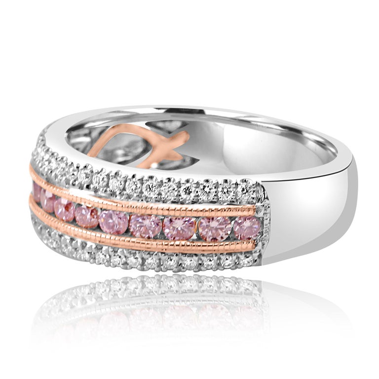 Natural Pink Diamond Three-Row Two-Color Gold Fashion Band Band Ring at ...