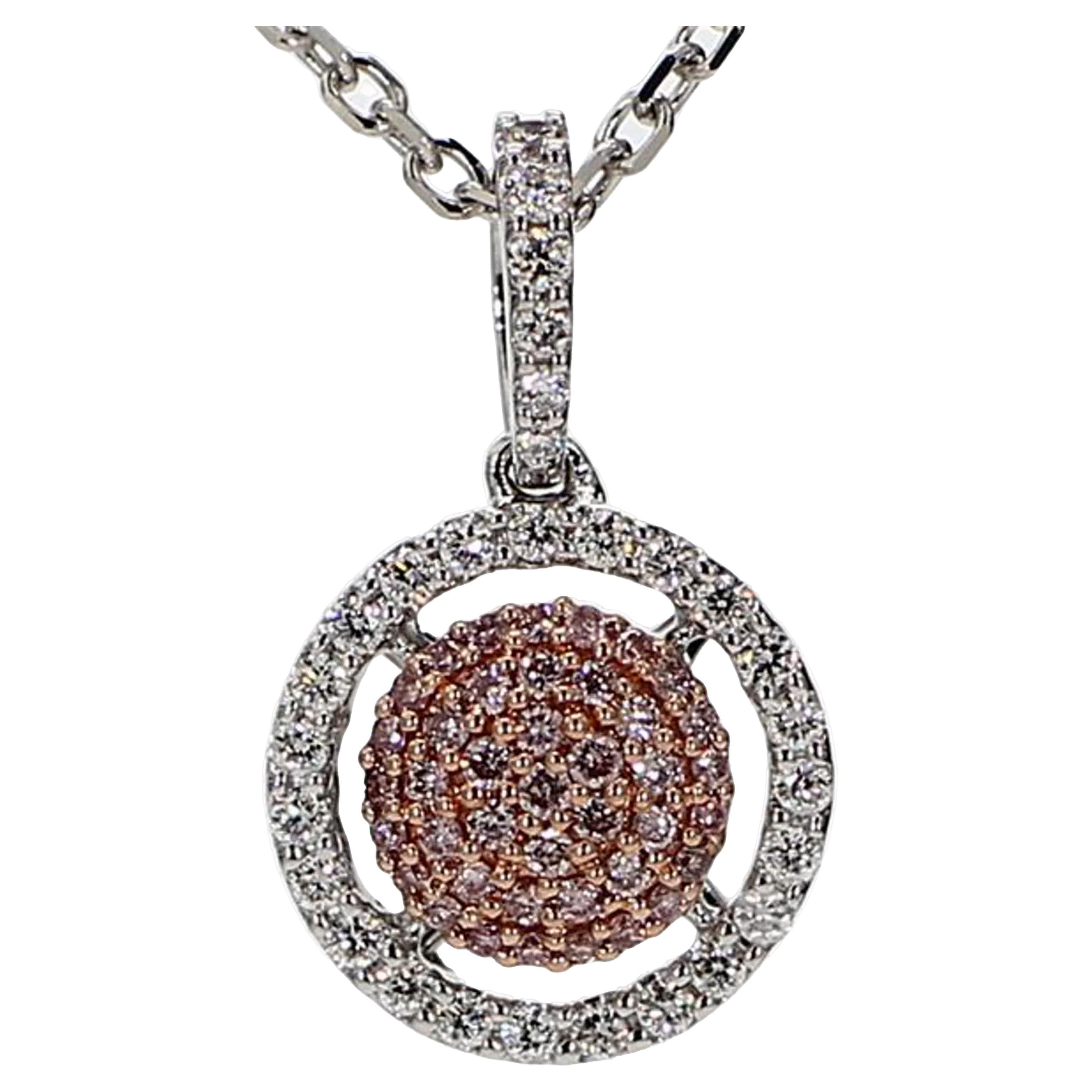 Natural Pink Round Diamond .30 Carat TW Rose Gold Drop Pendant For Sale ...