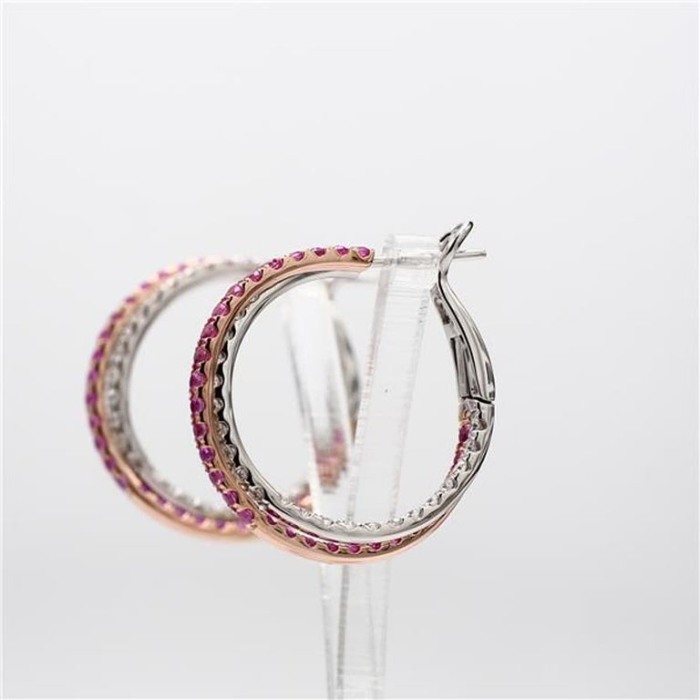 Natural Pink Round Sapphire and White Diamond 3.02 Carat TW Rose Gold ...