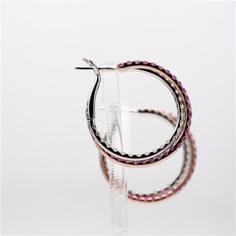 Natural Pink Round Sapphire and White Diamond 3.02 Carat TW Rose Gold ...