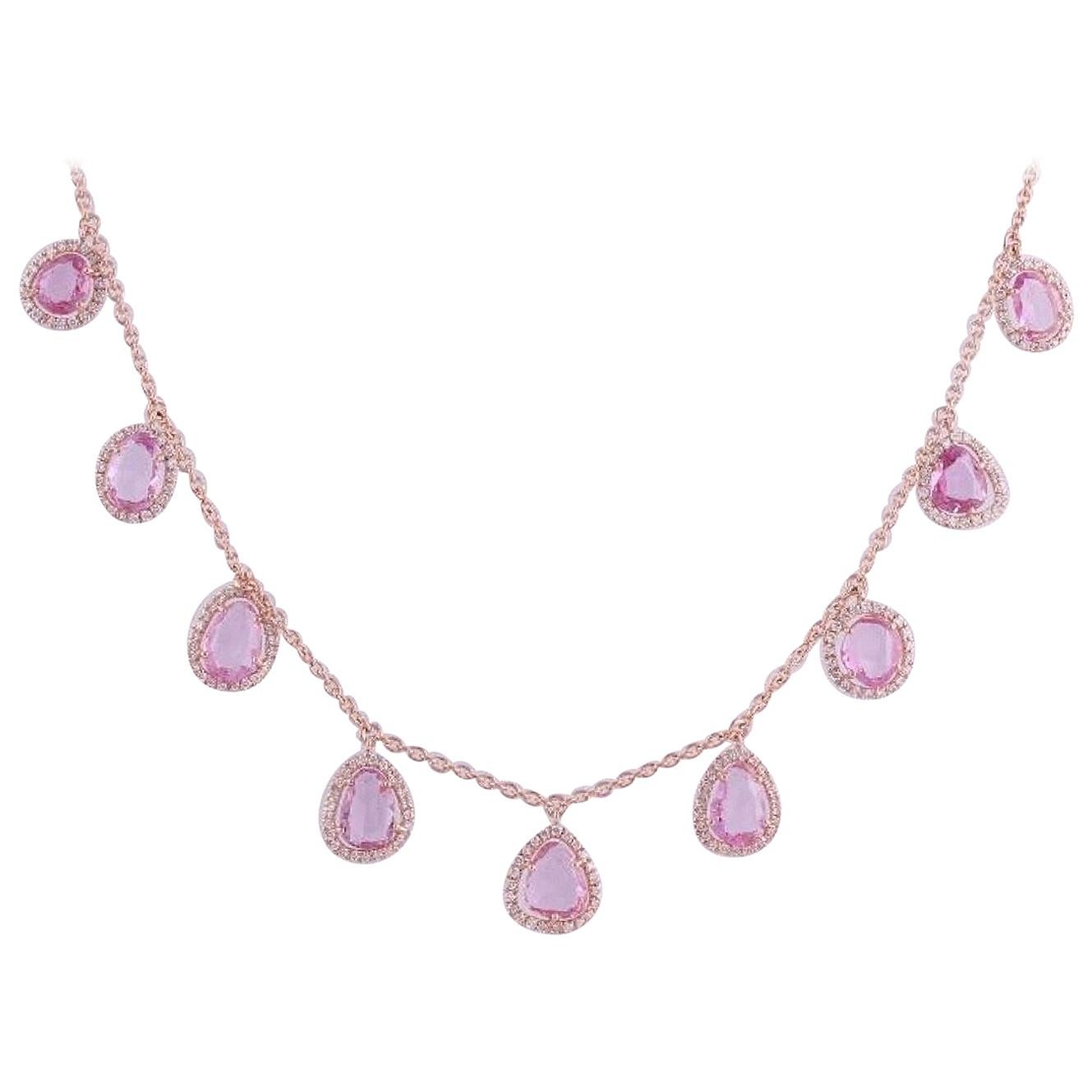 Natural Pink Sapphire and Rose Gold Chain Necklace at 1stDibs