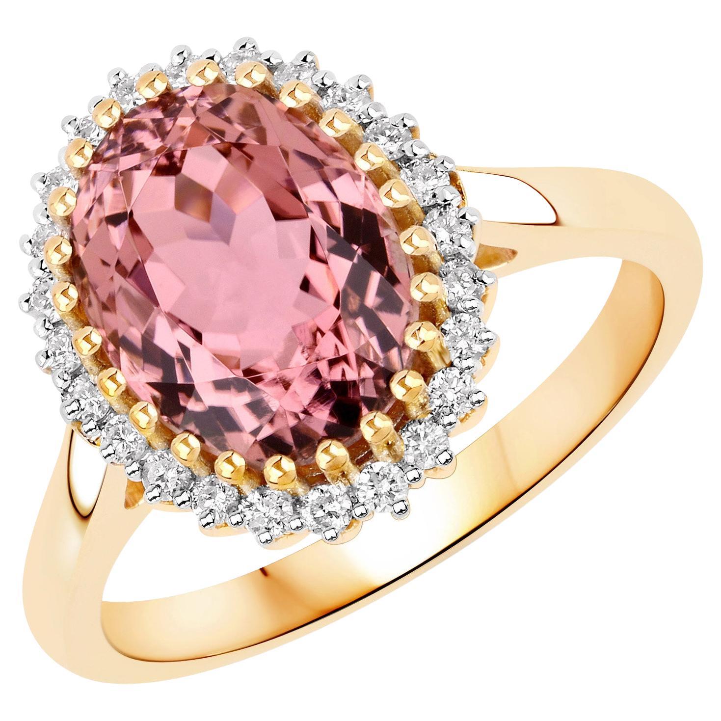Raspberry Pink Tourmaline and Diamond Cocktail Ring Total 3.30 Carats 14k Gold For Sale at 1stDibs