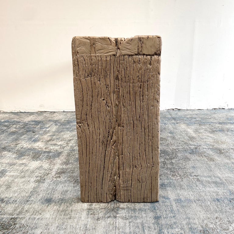 Natural Plank Antique Elm Wood Console Table with Waterfall Edge at 1stDibs