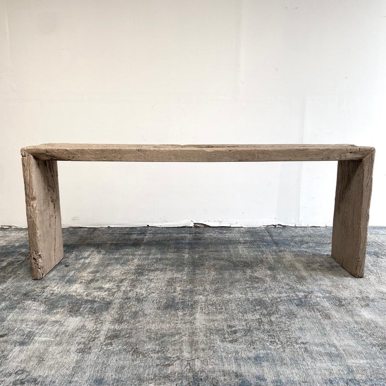Natural Plank Antique Elm Wood Console Table with Waterfall Edge at 1stDibs