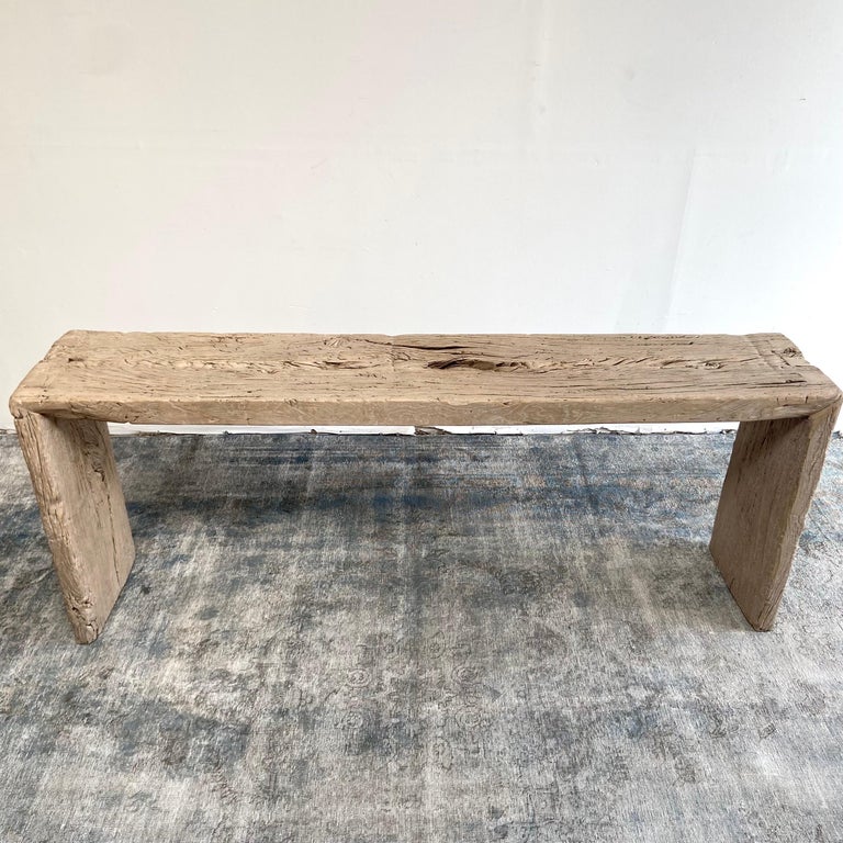Natural Plank Antique Elm Wood Console Table with Waterfall Edge at 1stDibs