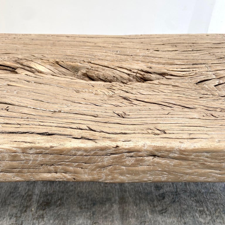 Natural Plank Antique Elm Wood Console Table with Waterfall Edge at 1stDibs