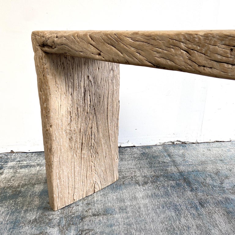Natural Plank Antique Elm Wood Console Table with Waterfall Edge at 1stDibs