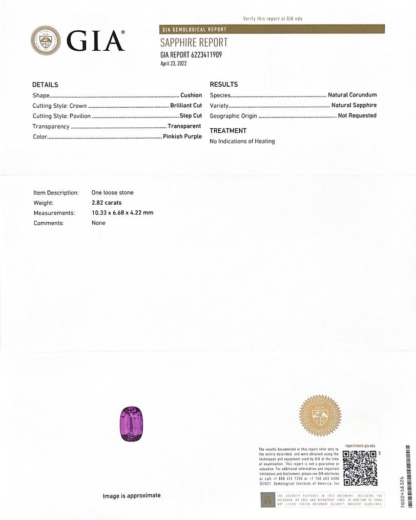 Natural Purple Sapphire Gemstone 2.82 carats with GIA Report / JupiterGem For Sale at 1stDibs