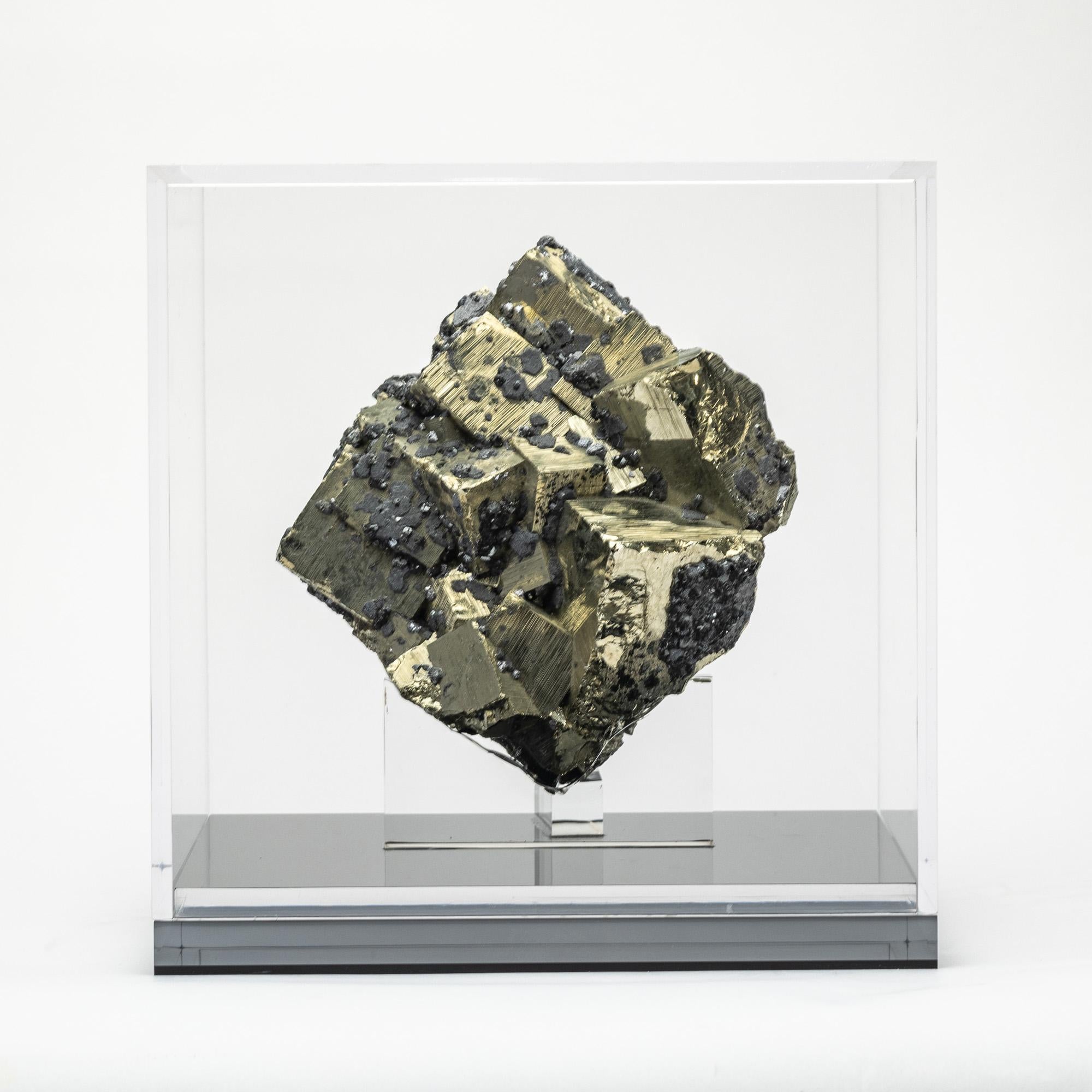 Natural Pyrite specimen with hematite inclusions mounted on custom ...