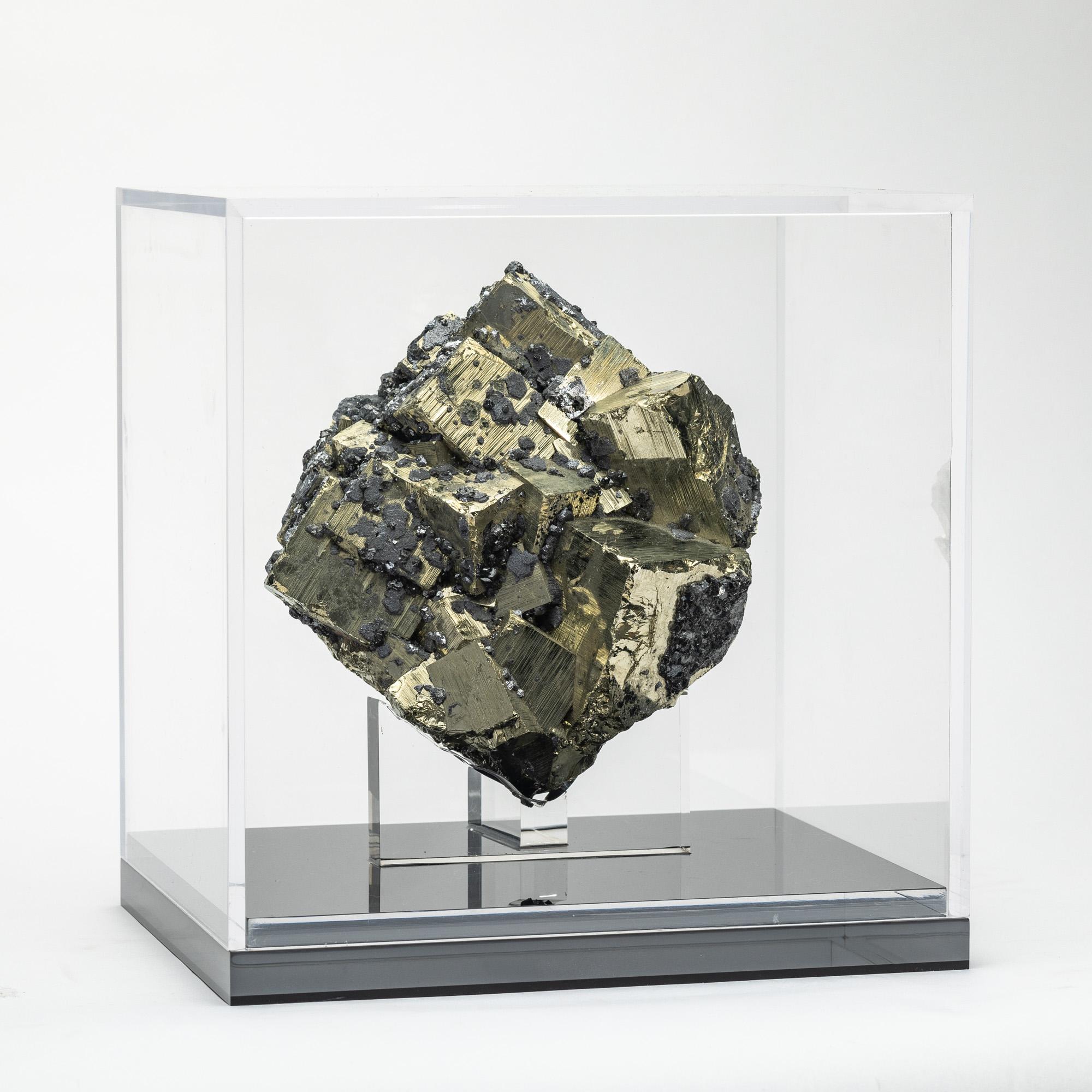 Natural Pyrite specimen with hematite inclusions mounted on custom ...
