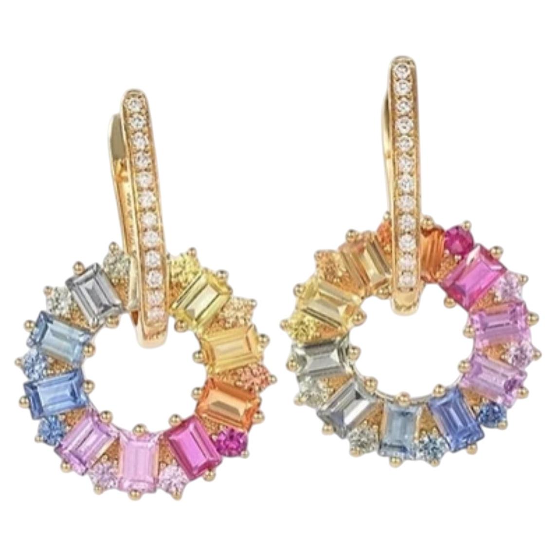 Natural Rainbow sapphire and Diamond Earring in 18k Gold For Sale at ...