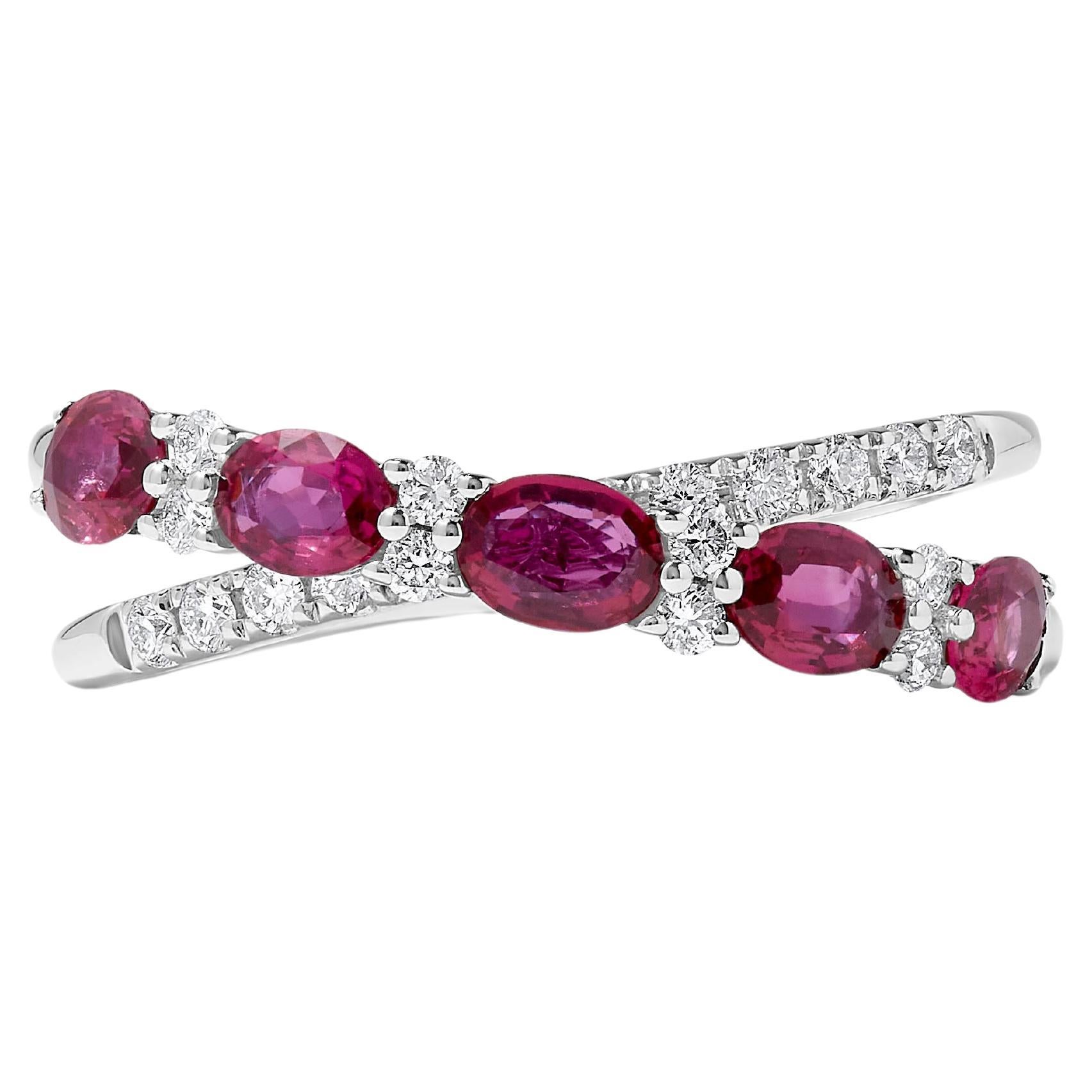 Natural Red Oval Ruby and White Diamond 1.61 Carat TW Gold Wedding Band ...