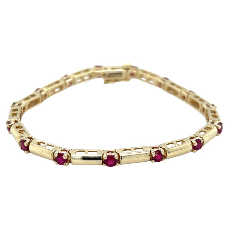 Natural Red Ruby Bracelet in 14 Karat Yellow Gold at 1stDibs