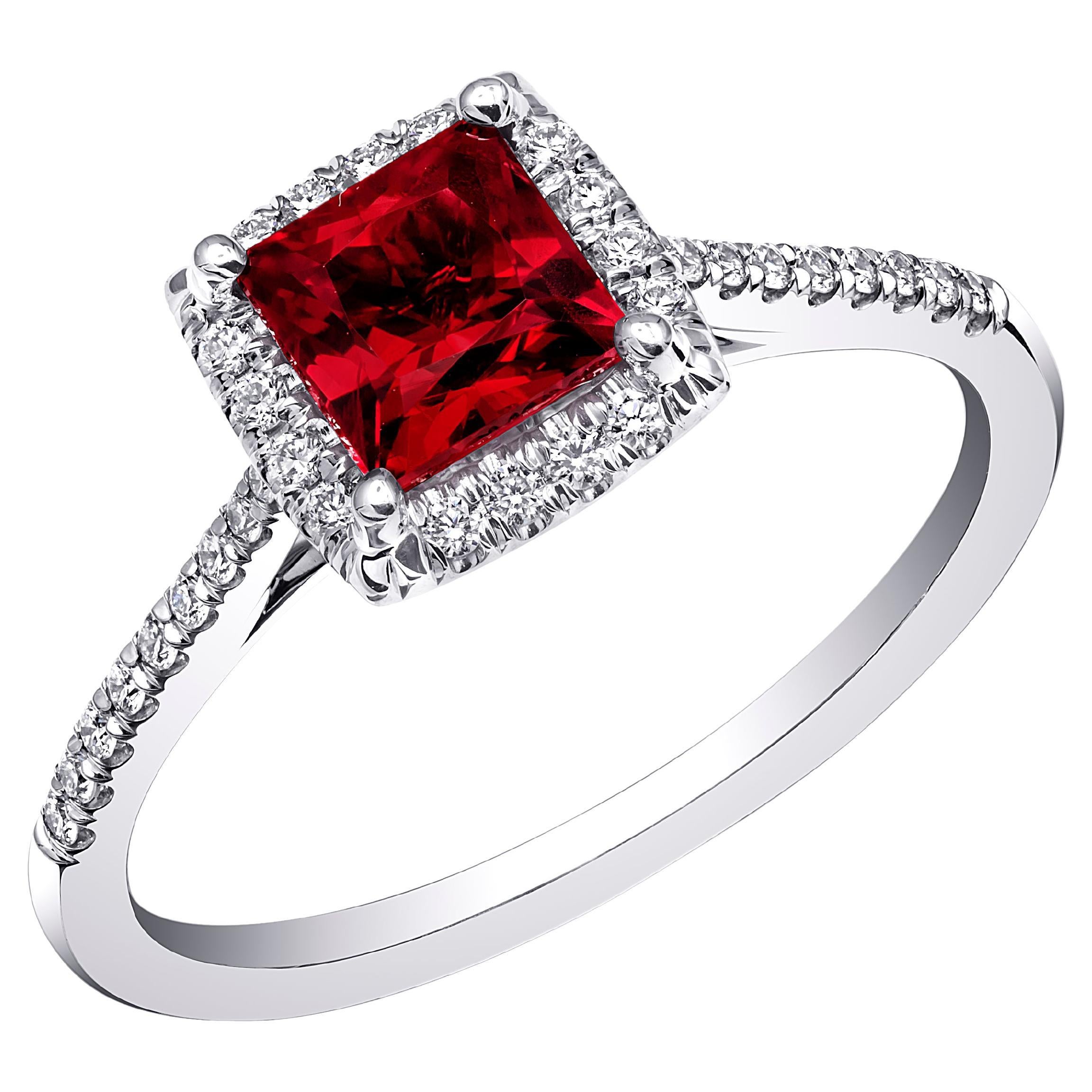 Natural Crimson Red Ruby Gemstone 1.53 cts in 18K White Gold Ring with ...