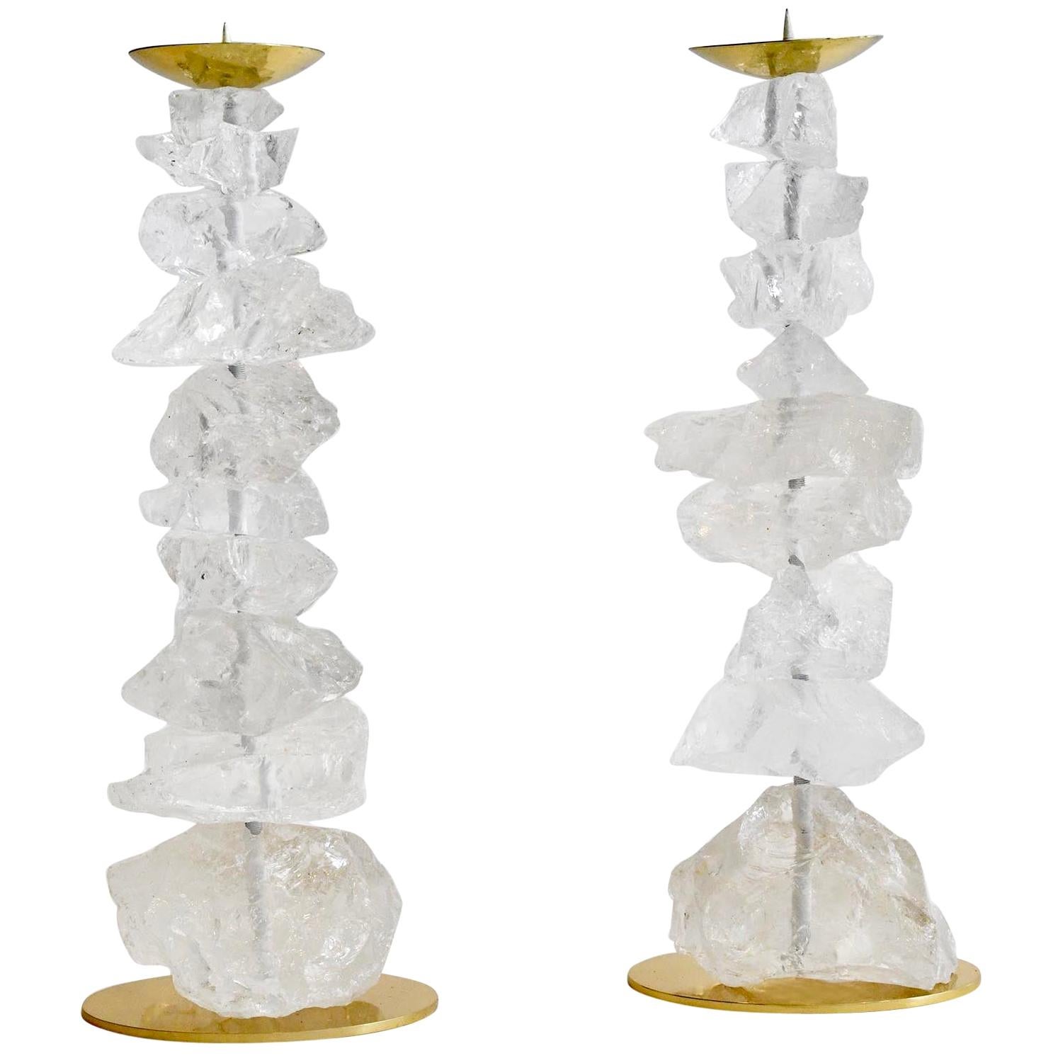 Group of Five Natural Rock Crystal Stone Candlesticks For Sale at 1stDibs