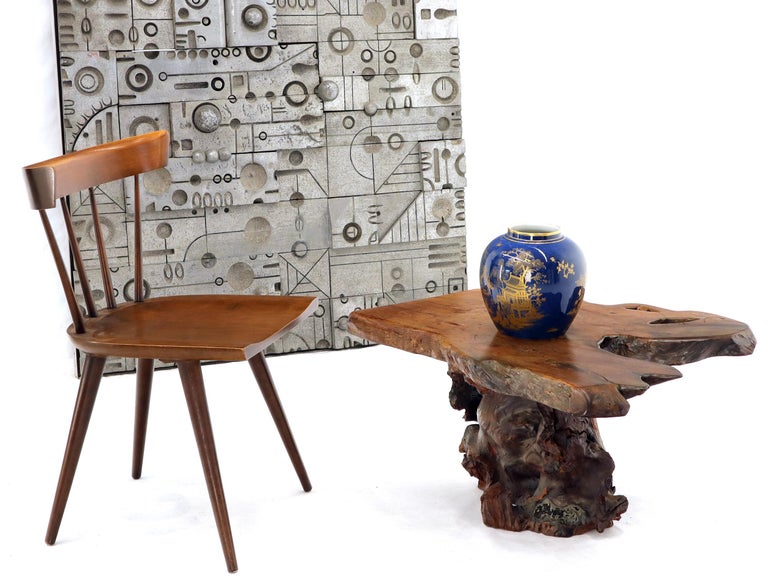 Natural Root Base Slab Top Side Coffee Table Amber Tone Varnish Finish ...