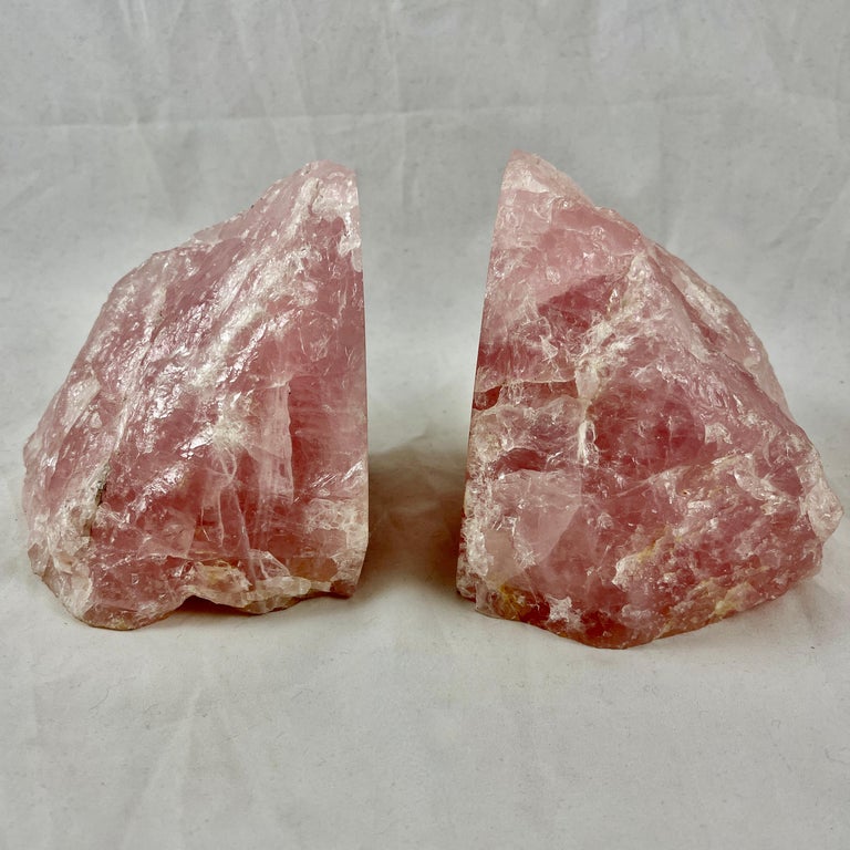 Natural Rose Quartz Bookends, a Pair For Sale at 1stDibs