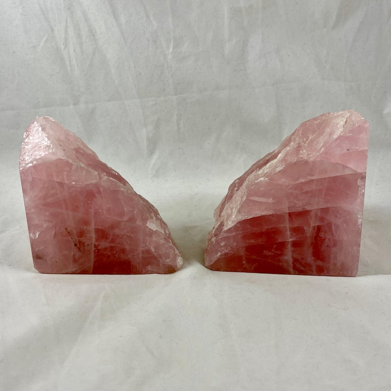 Natural Rose Quartz Bookends, a Pair For Sale at 1stDibs