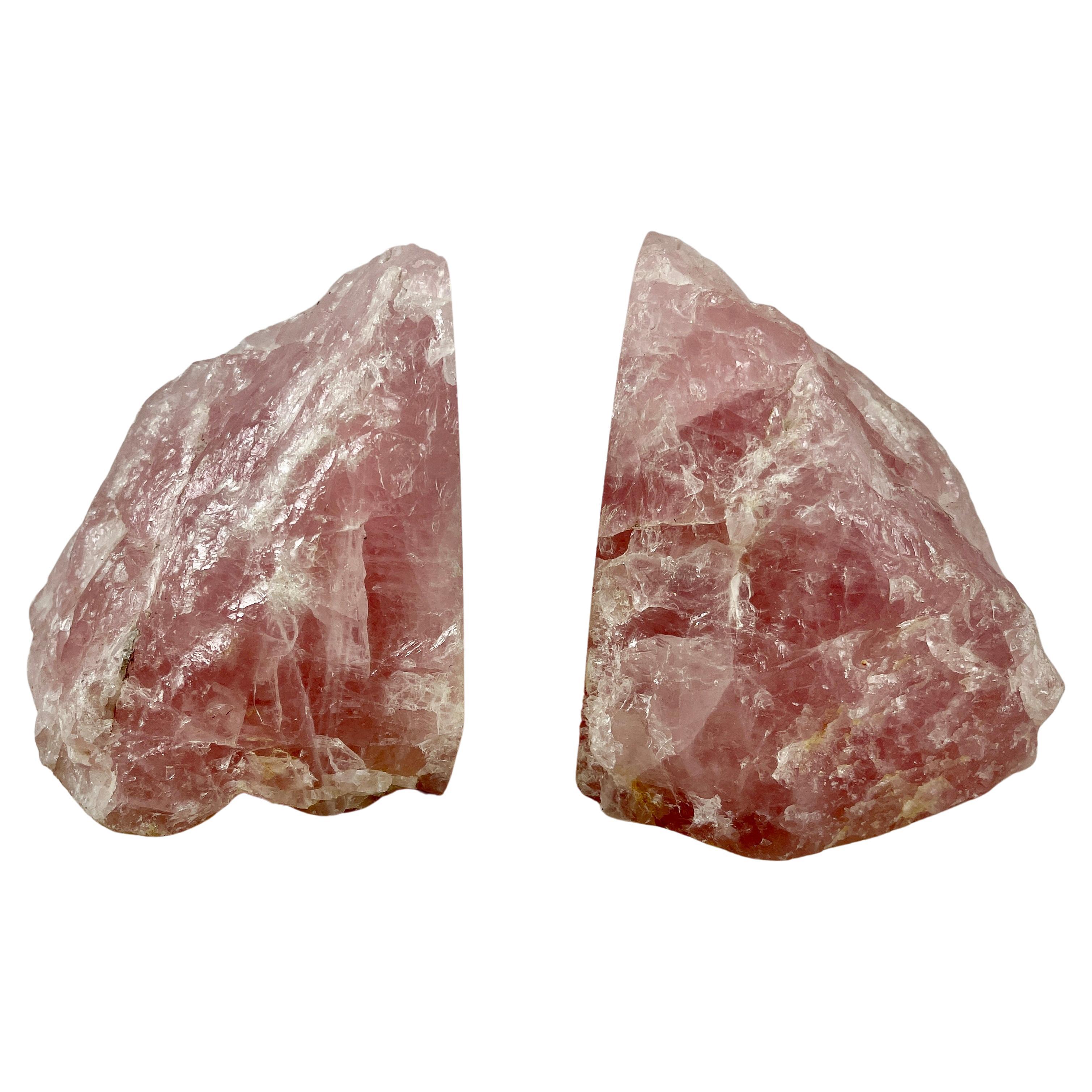 Natural Rose Quartz Bookends, a Pair For Sale at 1stDibs