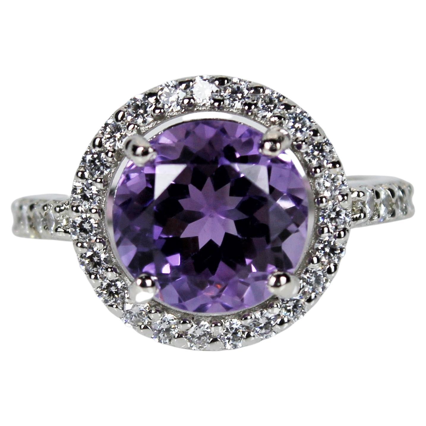 Natural Round Amethyst Gemstone Ring at 1stDibs