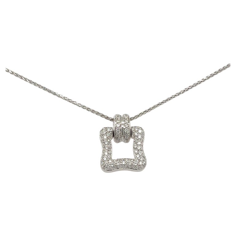 Natural Round Diamond Pave Square Shape Pendant in 18k White Gold For ...