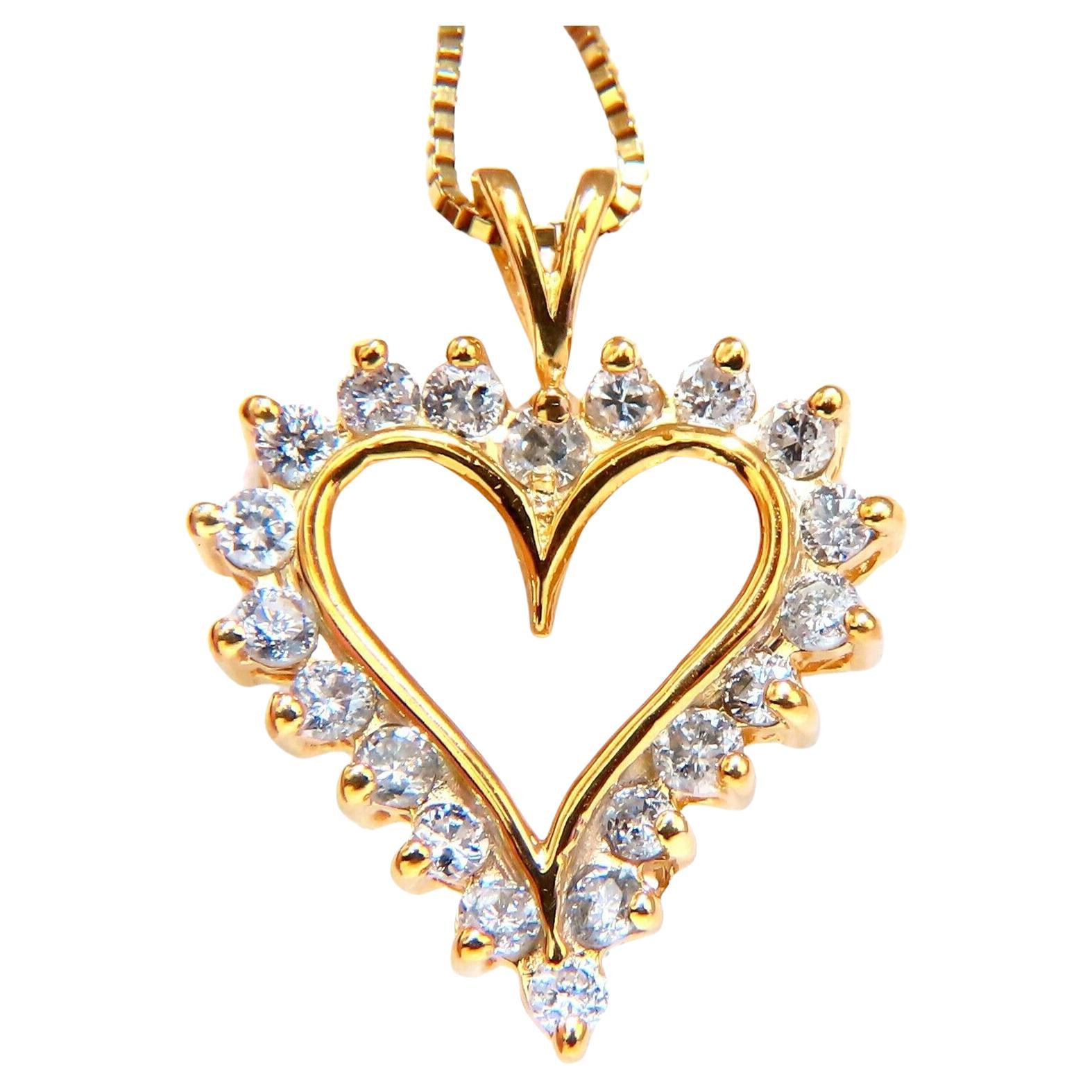 Natural Round Diamonds Heart Necklace 14kt .60ct For Sale at 1stDibs