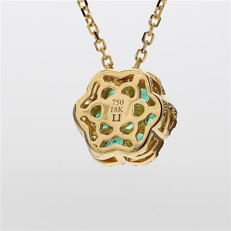 Natural Round Emerald and Yellow Diamond .78 Carat TW Gold Drop Pendant ...