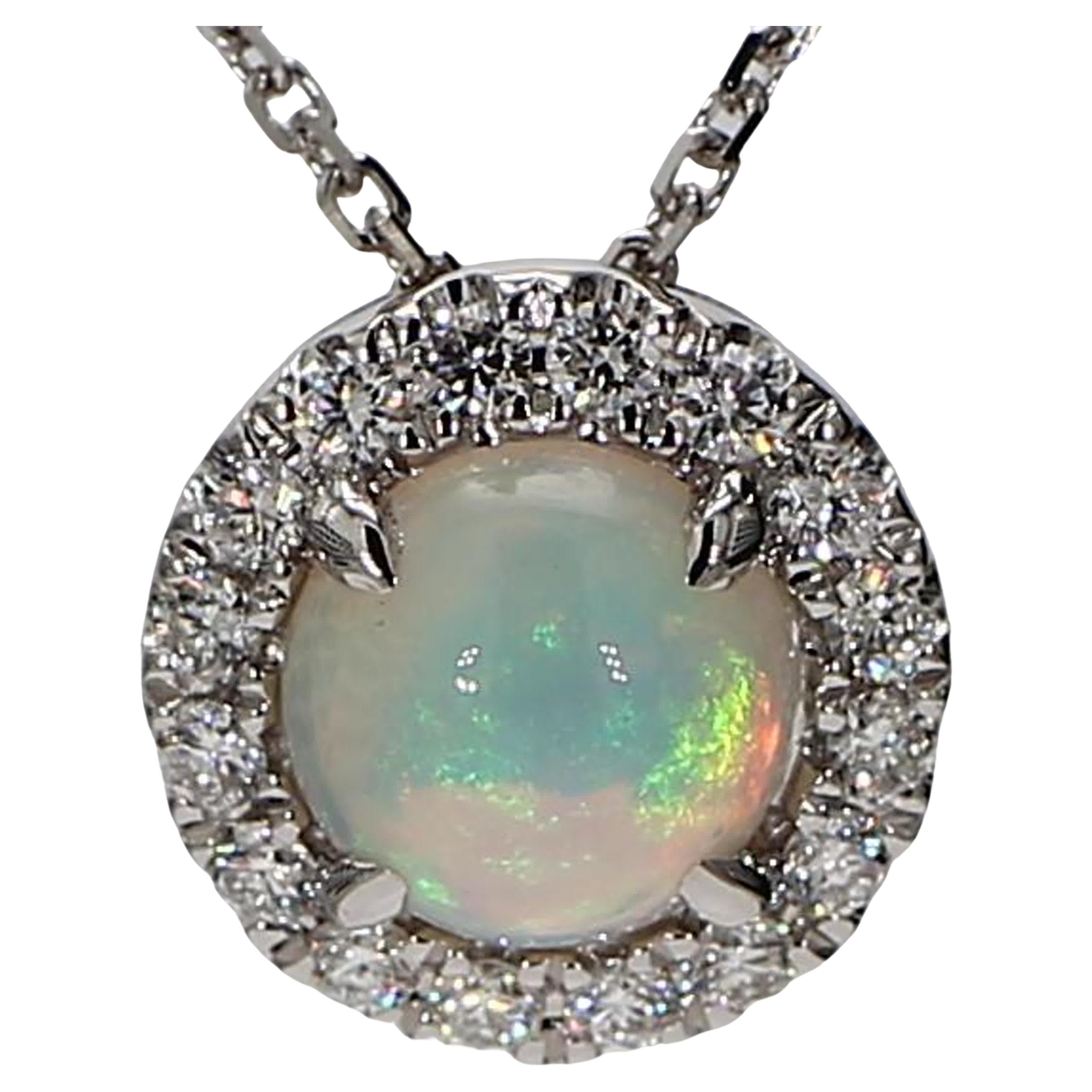 Natural Oval Opal and White Diamond 1.14 Carat TW White Gold Drop ...