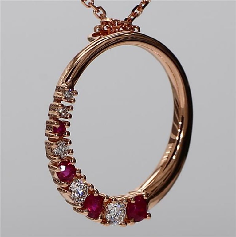 Natural Round Red Ruby and White Diamond .37 Carat TW Rose Gold Drop ...