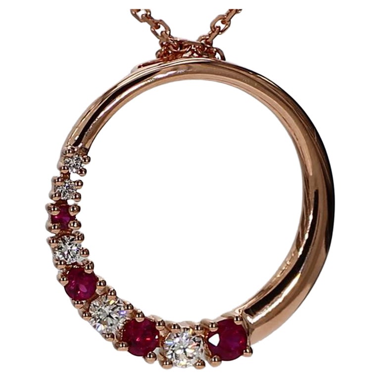 Natural Round Red Ruby and White Diamond .37 Carat TW Rose Gold Drop ...