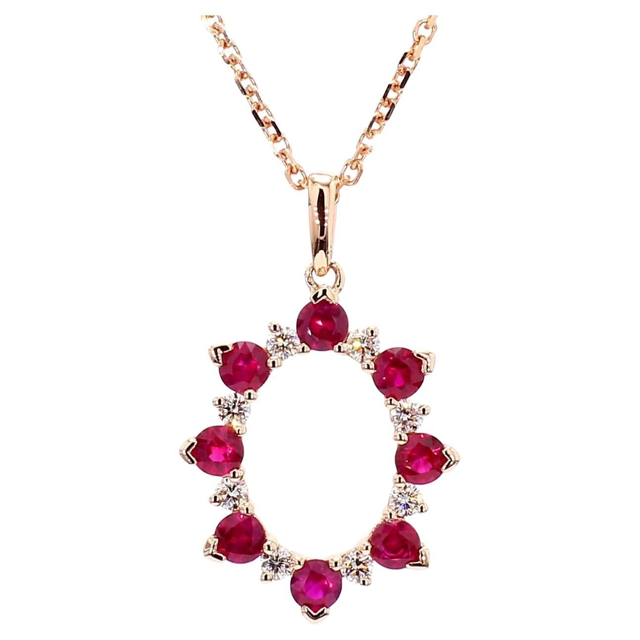 Natural Round Red Ruby and White Diamond .70 Carat TW Rose Gold Pendant ...