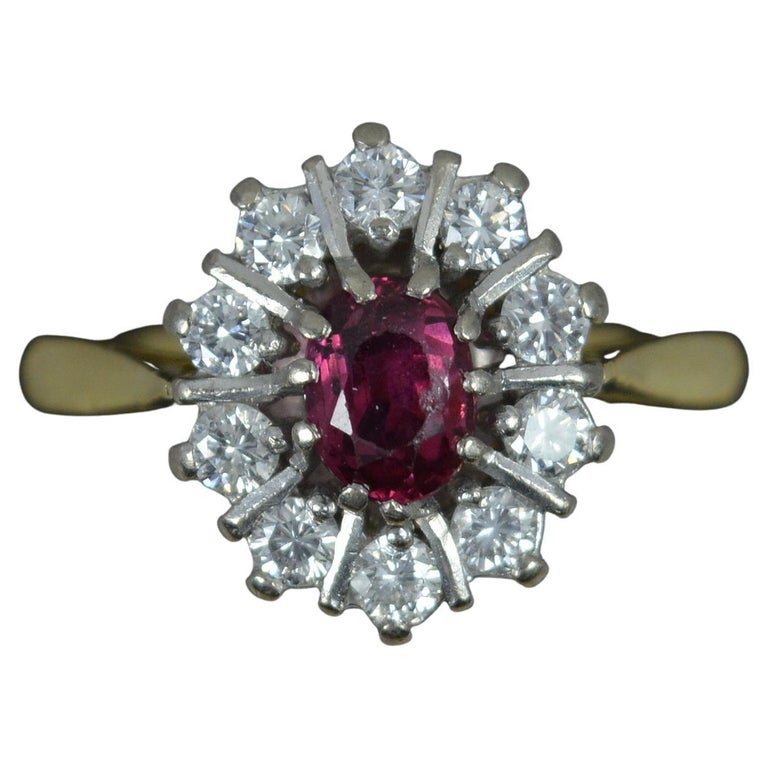 Natural Ruby and 0.5ct Diamond 18ct Gold Cluster Cocktail Ring For Sale ...