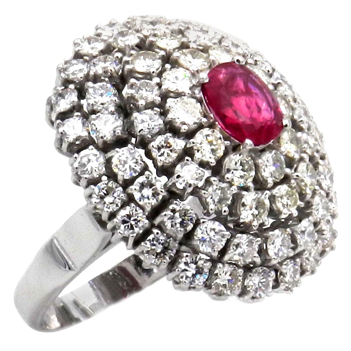 18 Karat White Gold Ruby and Diamond Pave Cocktail Ring For Sale at 1stDibs