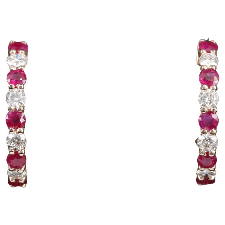Natural Ruby and Diamond Hoop Earrings, Cute earrings for her For Sale ...