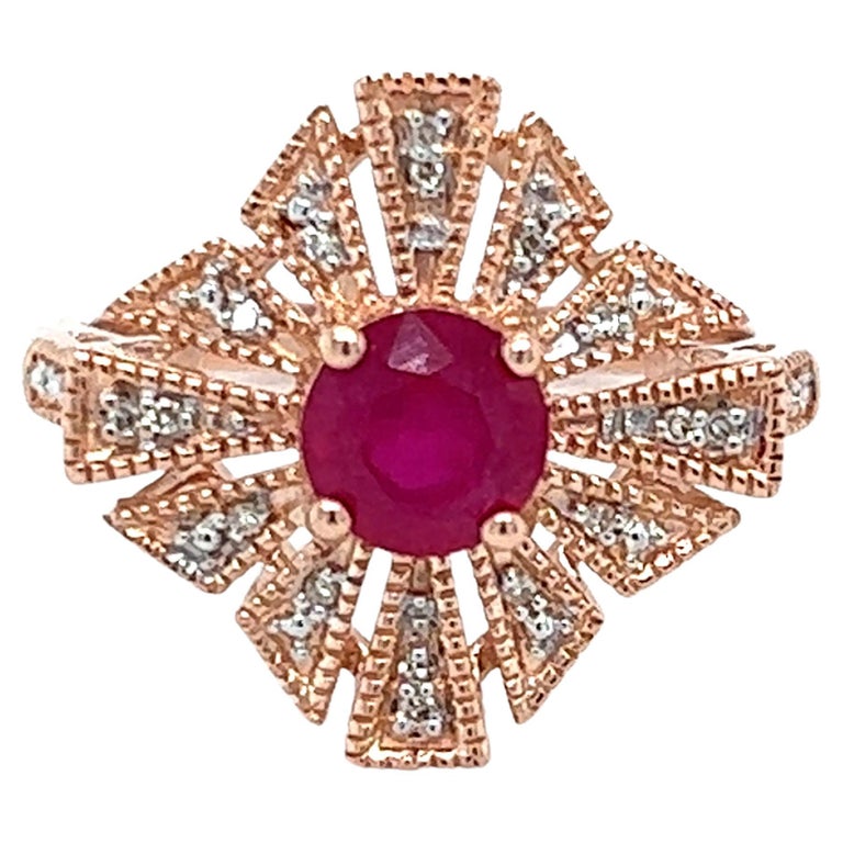 Natural Ruby and Diamond Ring in 14K Rose Gold For Sale at 1stDibs