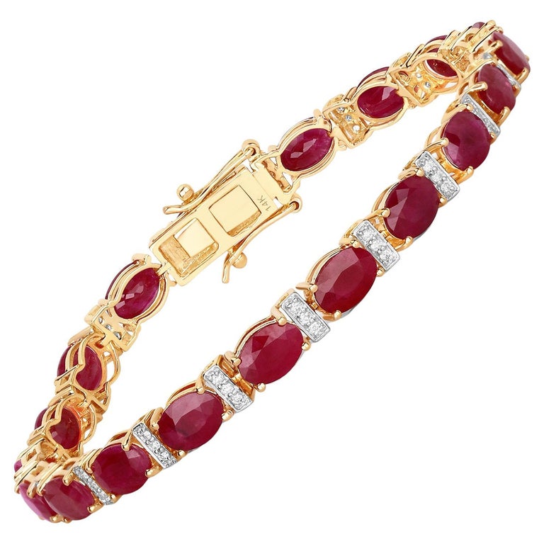 Natural Ruby and Diamond Tennis Bracelet 16.50 Carats Total 14k Yellow ...